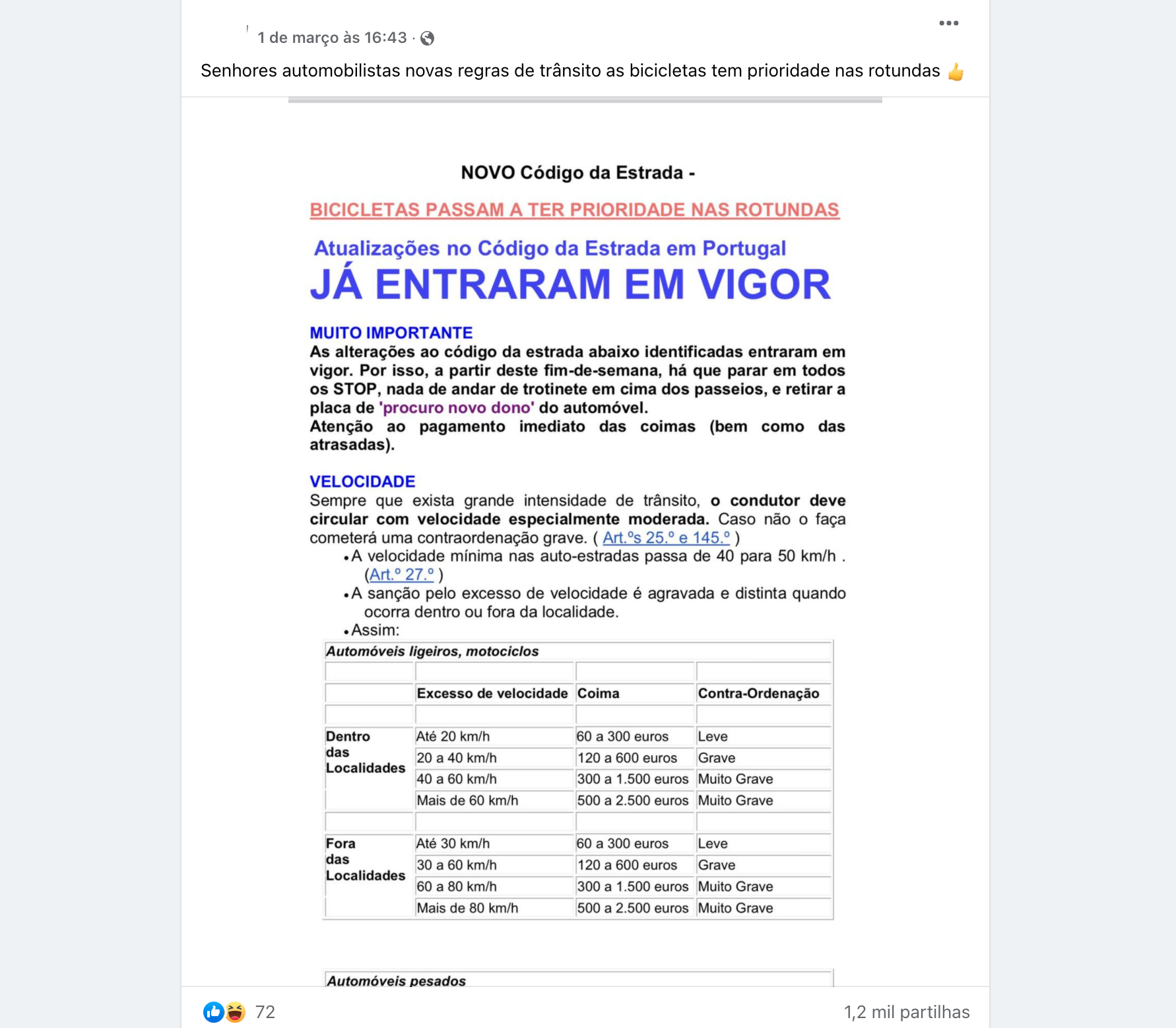 Atualização do Código da Estrada, com novas regras de trânsito, entrou ...