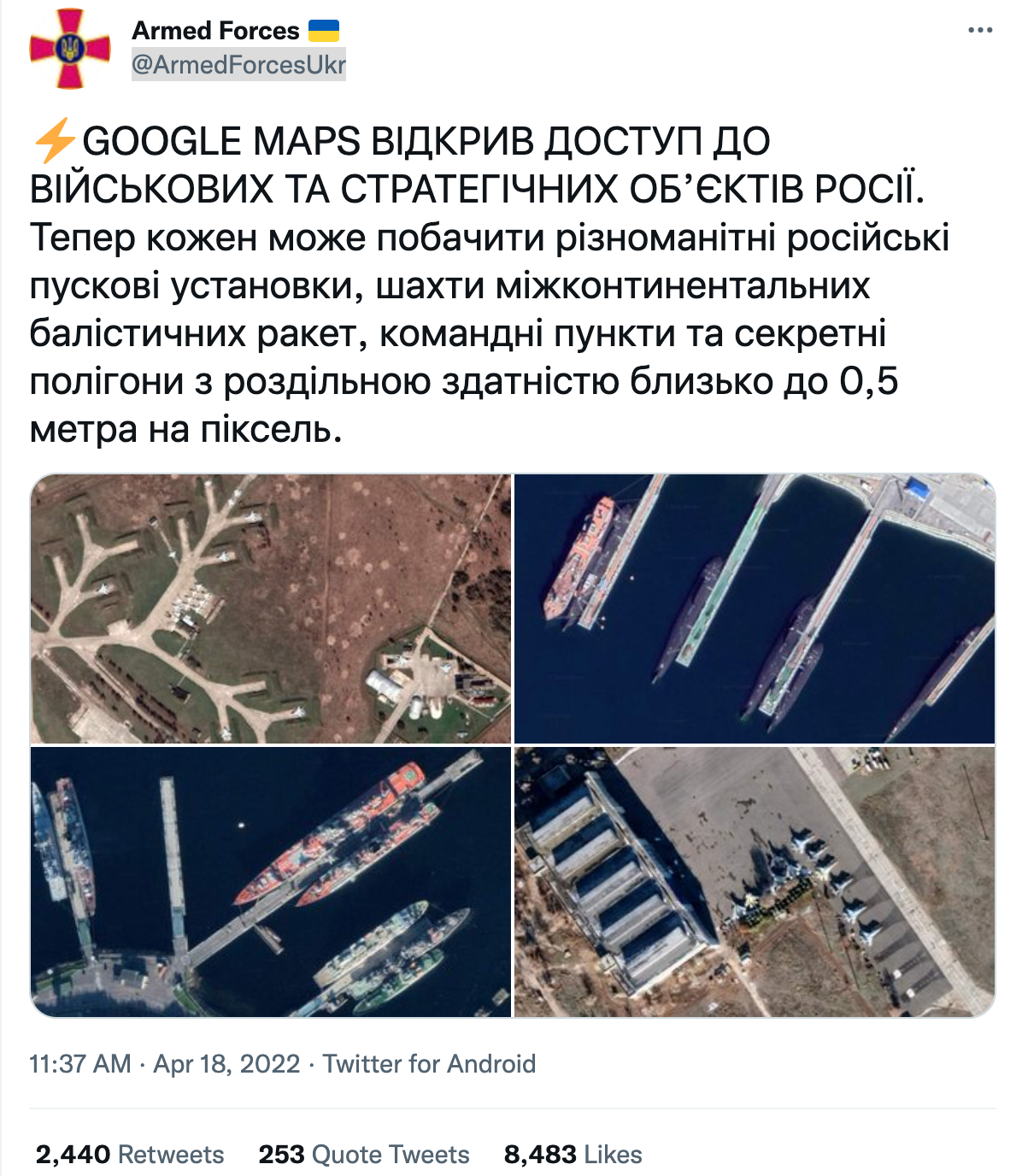 Google Maps começou a mostrar agora as instalações militares da Rússia ...